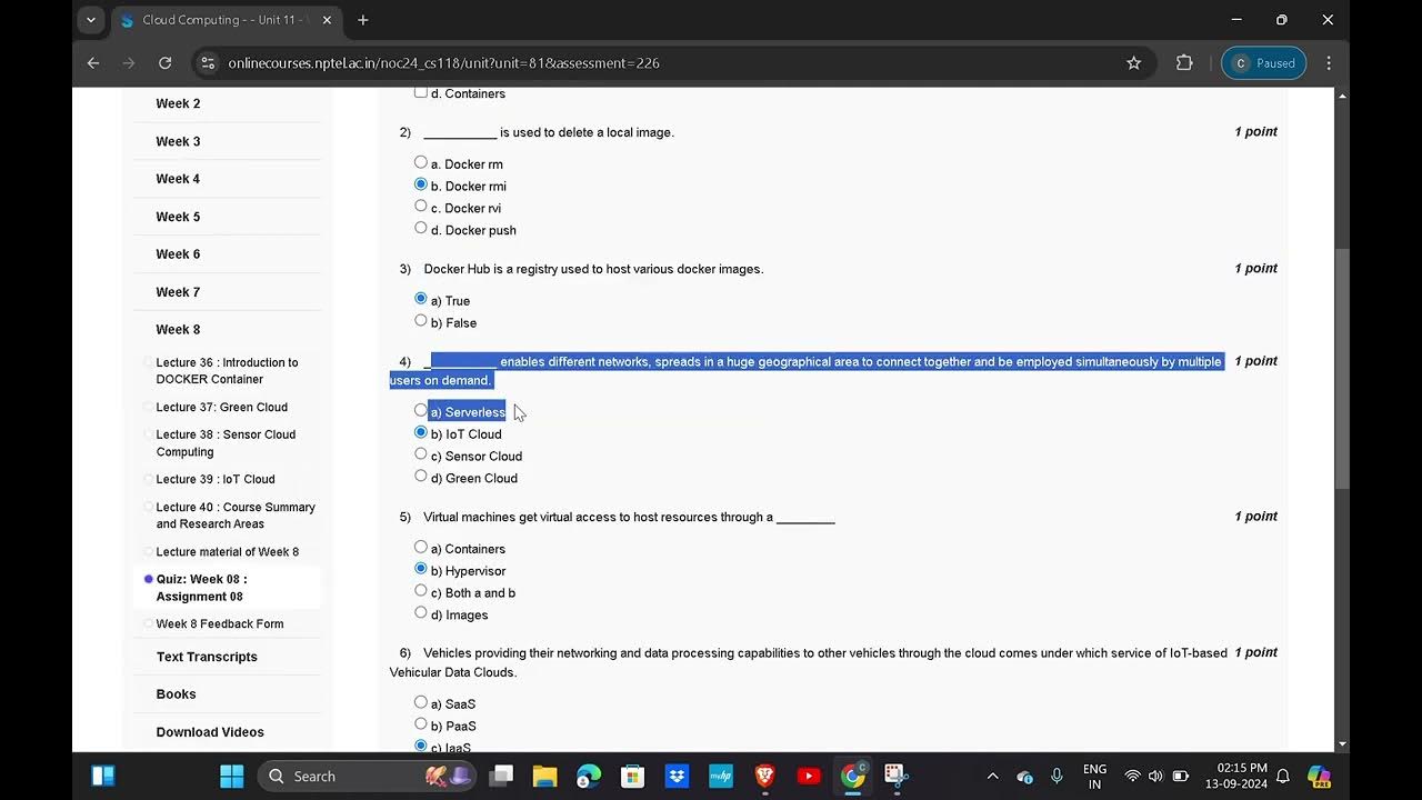 Cloud Computing Week 8 Assignment Answers || SWAYAM || NPTEL || Assignment solutions || NPTEL ...
