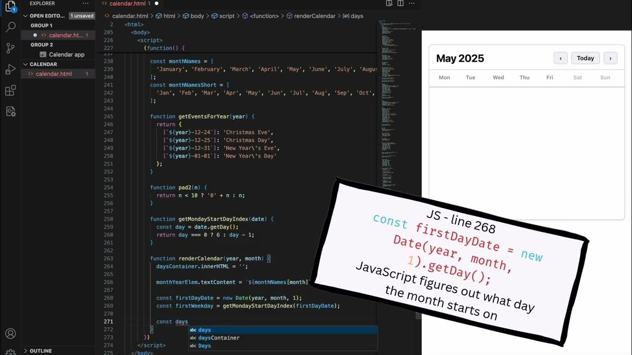Build a Responsive Calendar with HTML, CSS & JavaScript | CodeDasher - YouTube