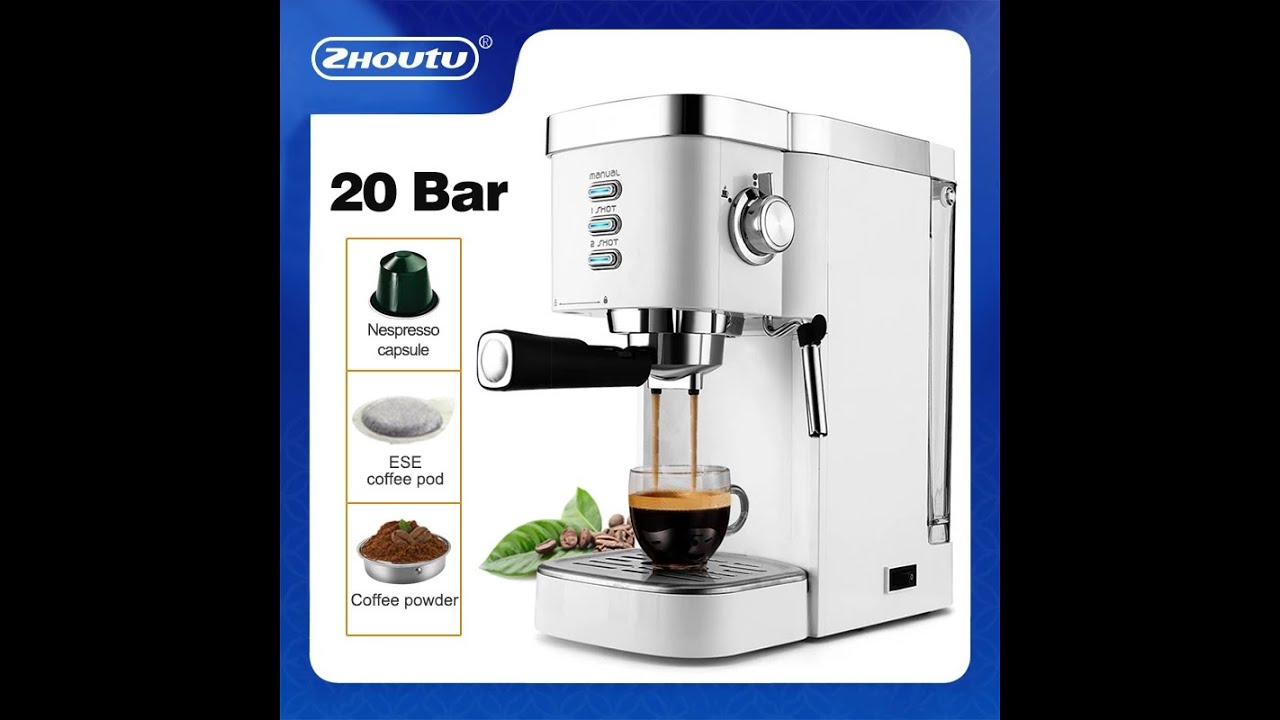 Zhoutu 20 Bar Coffee Machine 3 in 1 Espresso Cafetera - YouTube