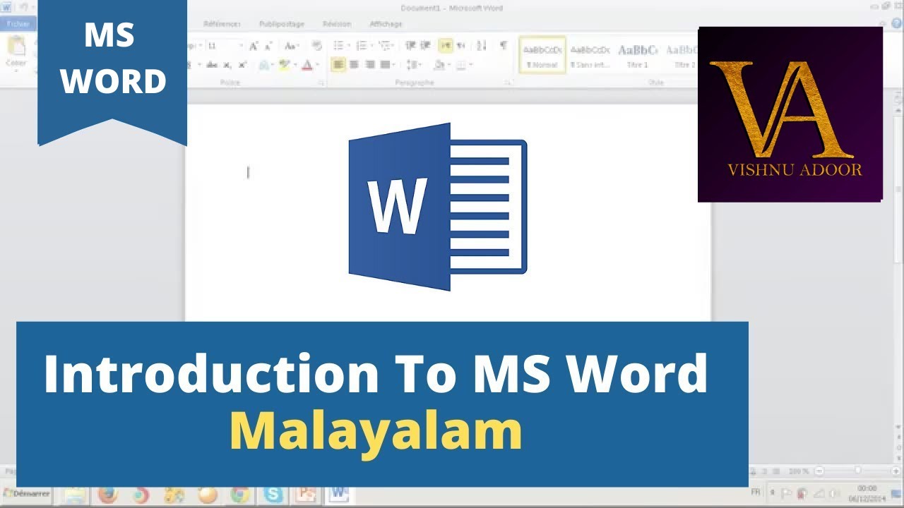 MS Word Tutorial Malayalam | An Introduction To MS Word Malayalam | Vishnu Adoor - YouTube