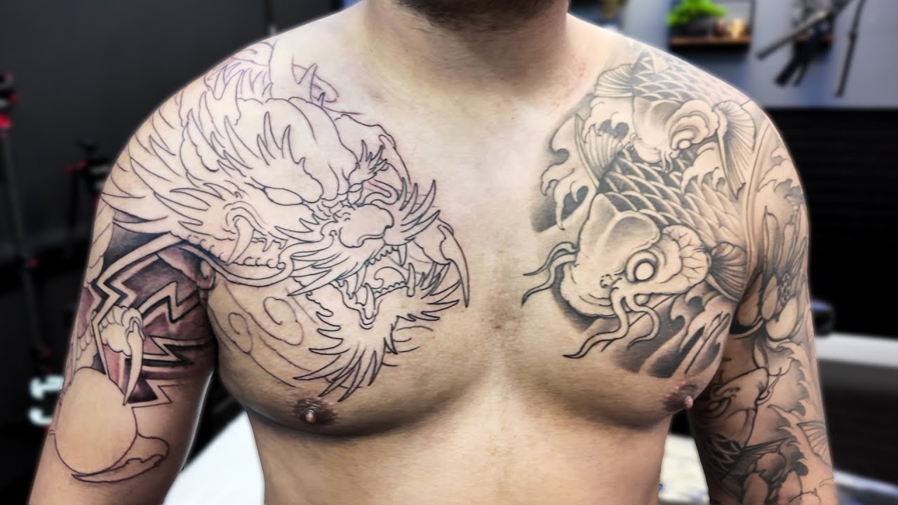 Japanese Dragon Chest Tattoos Japanese Dragon Tattoo On Shoulder And