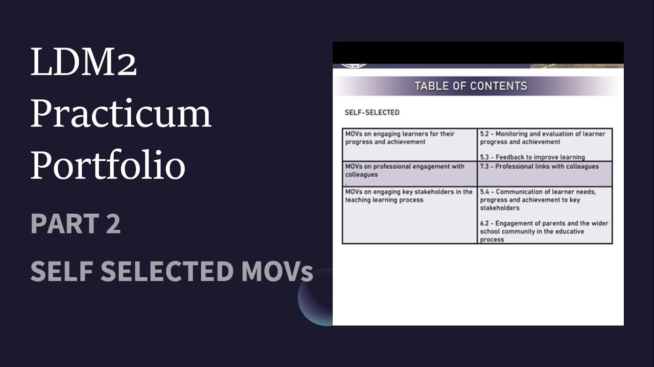 Part 2- Sample of LDM2 Practicum Portfolio Self -Selected MOVs - YouTube