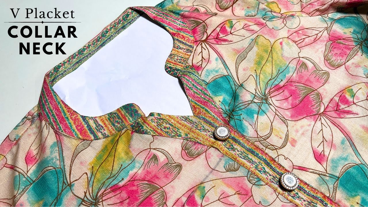 V Cut Placket with Round Collar Neck design | Collar neck with placket ...