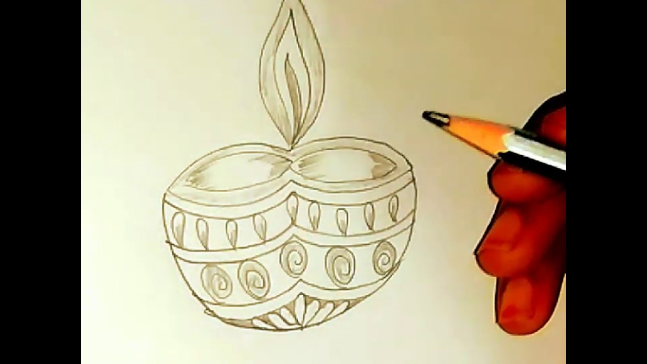 Easy decorative oil lamp drawing step by step ️ - YouTube