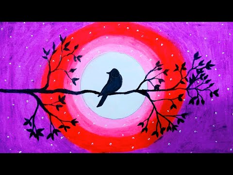 How to draw an alone | Easy Oil Pastel Drawing for beginners | Moonlight night scenery painting