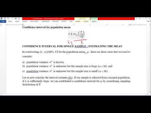 ESTIMATION : CONFIDENCE INTERVAL FOR SINGLE MEAN - YouTube