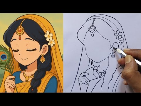 How to Draw Radha Rani / very Easy Radha Rani Drawing
