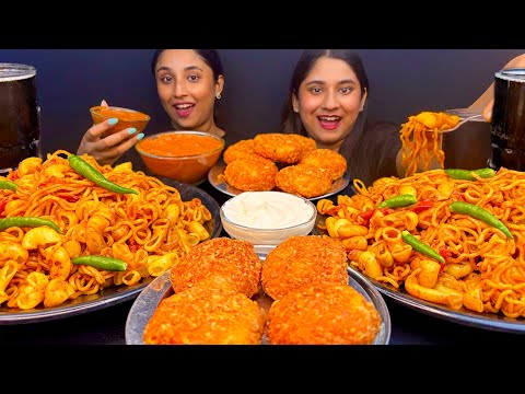 Eating spicy 🥵 macoroni masala noodles with Kurkure cheese corn momos challenge| Food Challenge | 