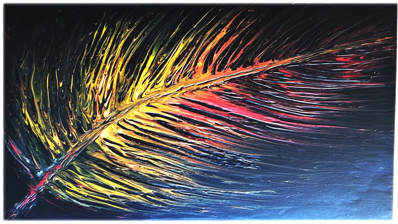 Golden Feather Acrylic Pouring feather Fluid pour Painting 4K #youtube ...
