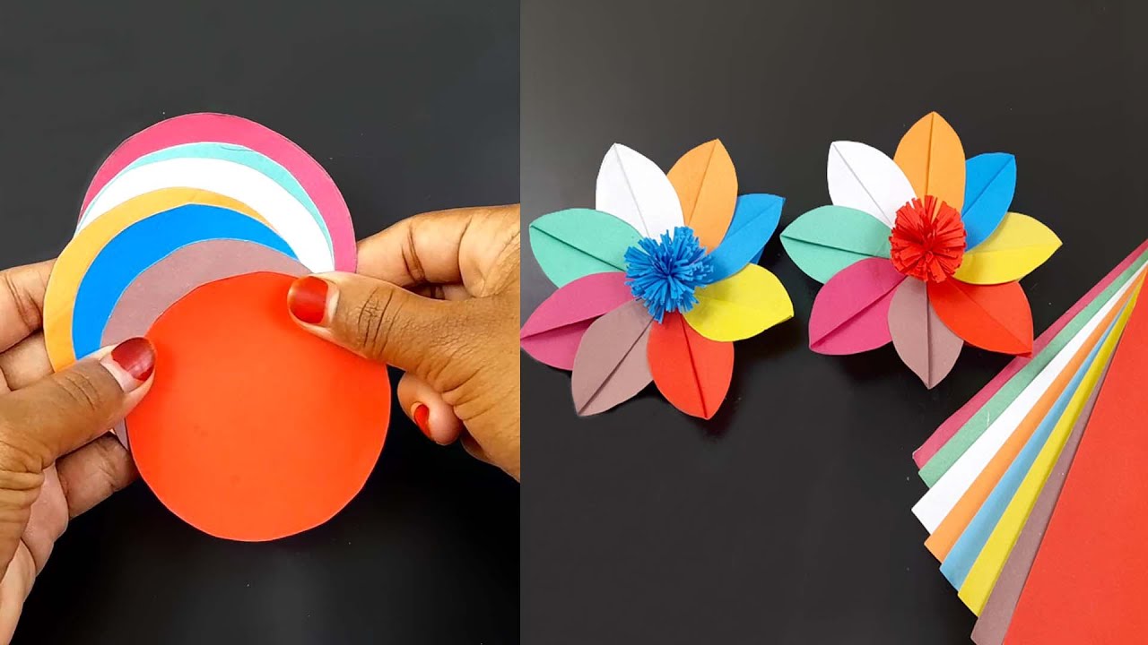 Rainbow Flower Making Tutorial | DIY Paper Flower | paper craft - YouTube