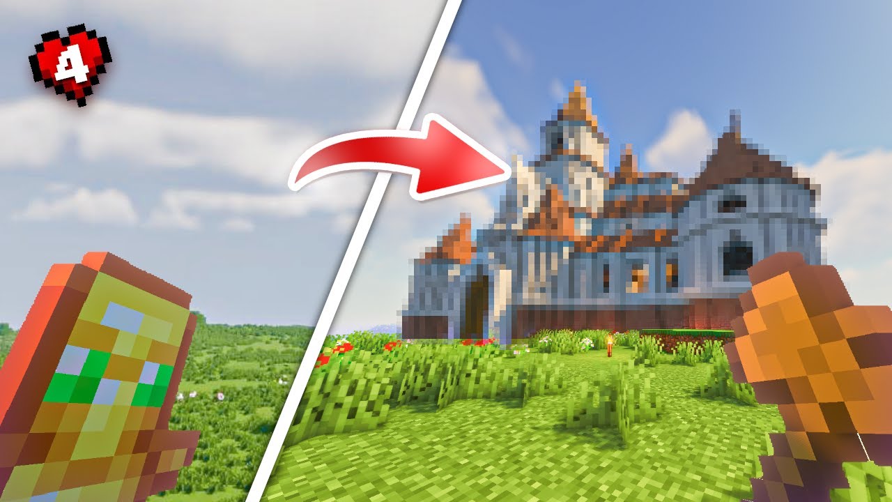 Noob Builds Peach's Castle in HARDCORE Minecraft - YouTube