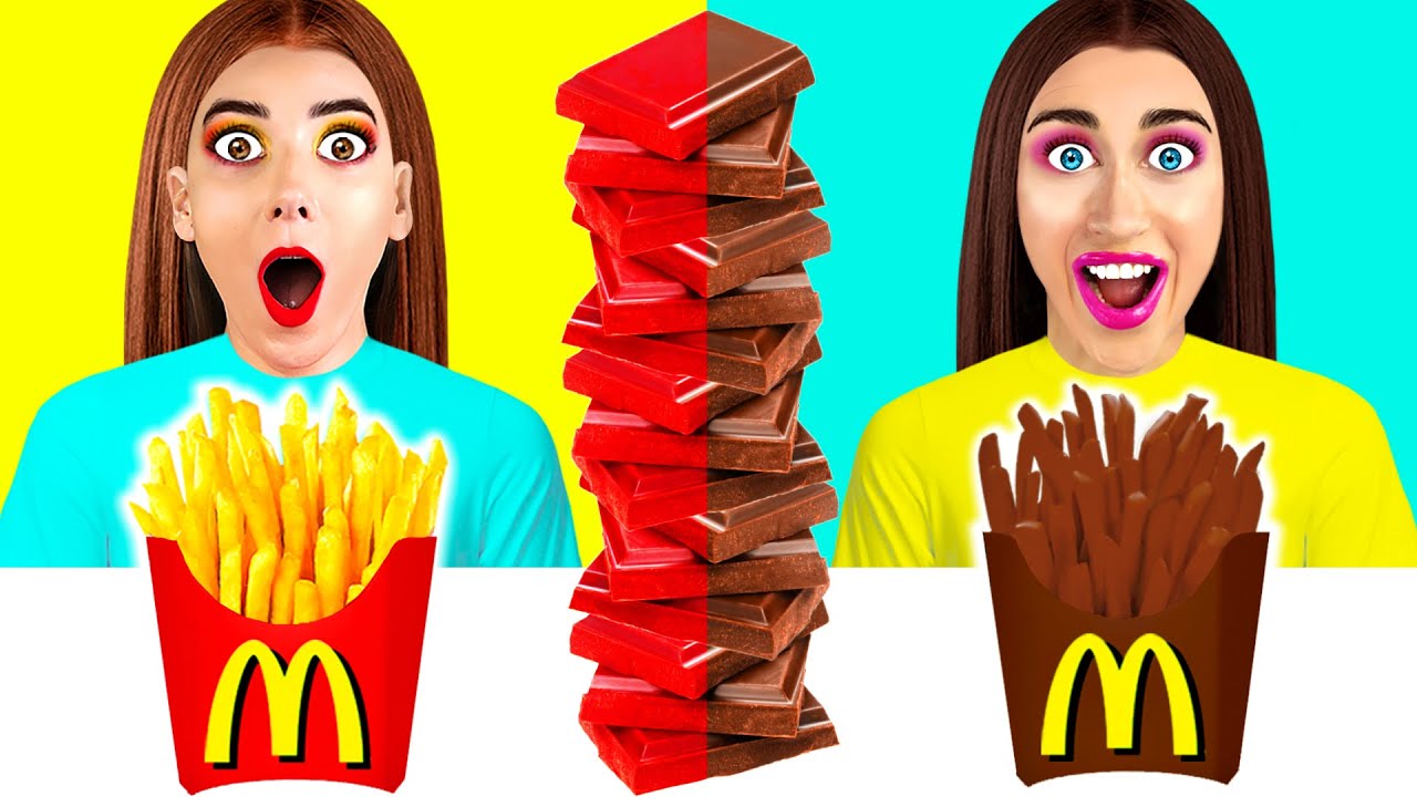 Chocolate vs Real Food Challenge #3 | Last To Stop Eating Wins! 100 ...