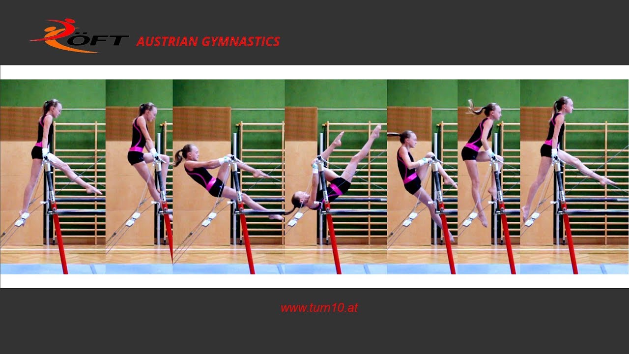 Turn10® 2018+ - Reck/Stufenbarren - Kniehangab- und aufschwung - YouTube