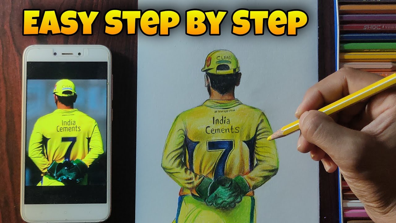 How to draw dhoni | easy step by step | ms dhoni drawing | ipl 2022 ...