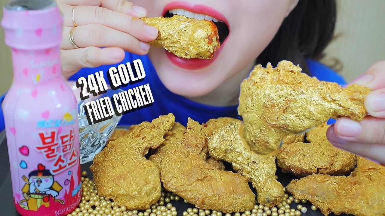 ASMR HOMEMADE 24K GOLD FRIED CHICKEN WINGS , CRUNCHY EATING SOUNDS ...