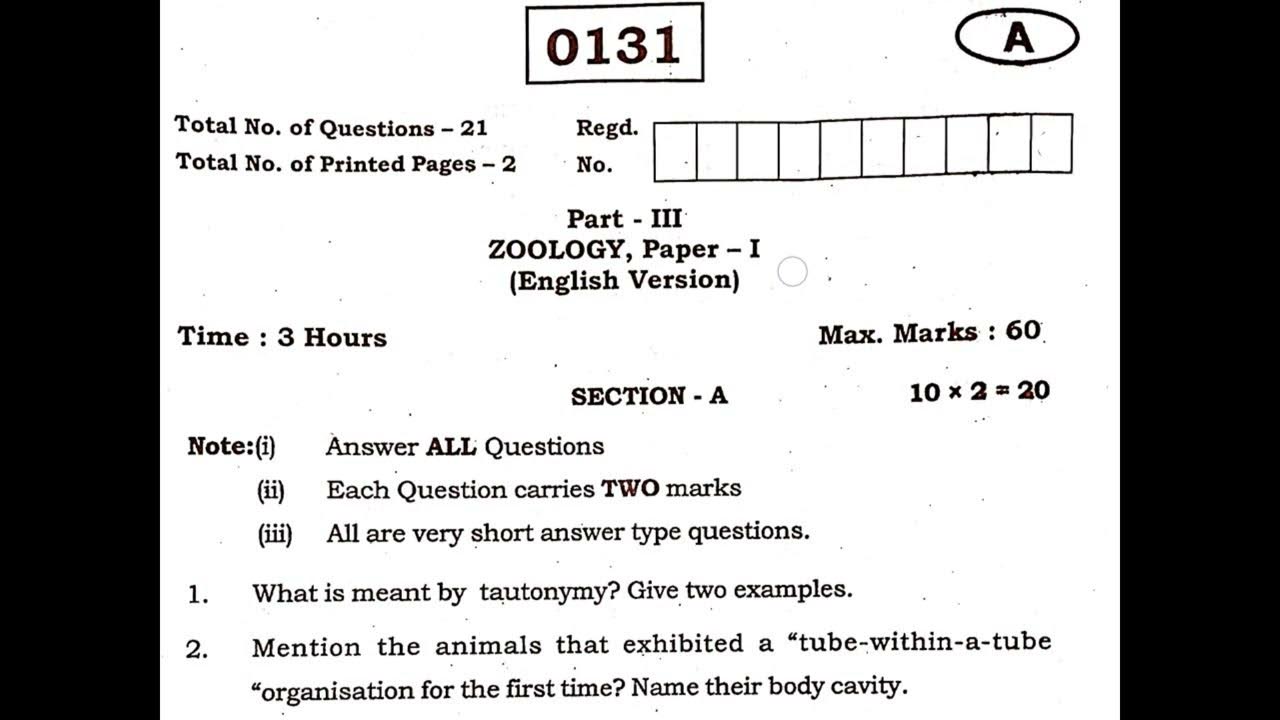 Telangana TS Inter 1st Year Zoology 2023 March Question Paper For telangana-ts-inter-1st-year-zoology-2023-march-question-paper-for