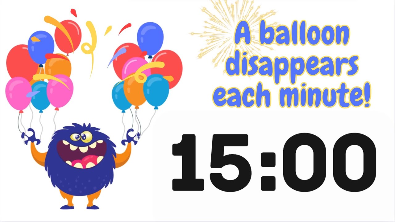 15 Minute Timer: Disappearing Balloons Monster Theme - YouTube