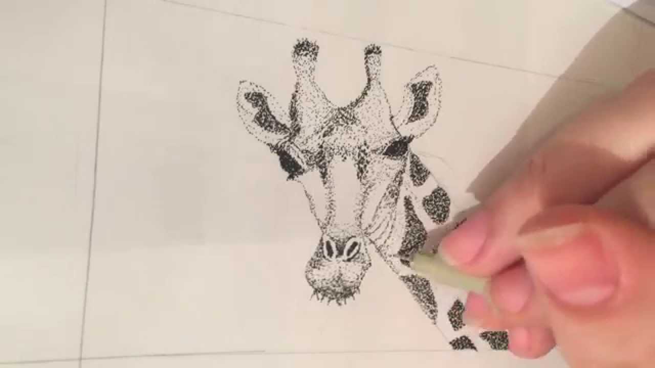 Stippling Giraffe speed drawing (Pointillism) - YouTube
