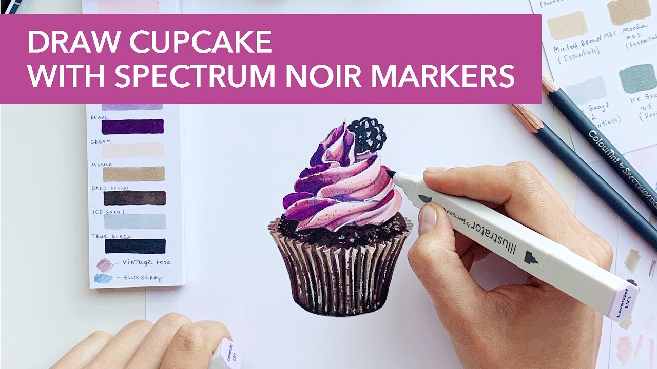 How to Draw Cupcake with Markers | Spectrum Noir Markers - YouTube
