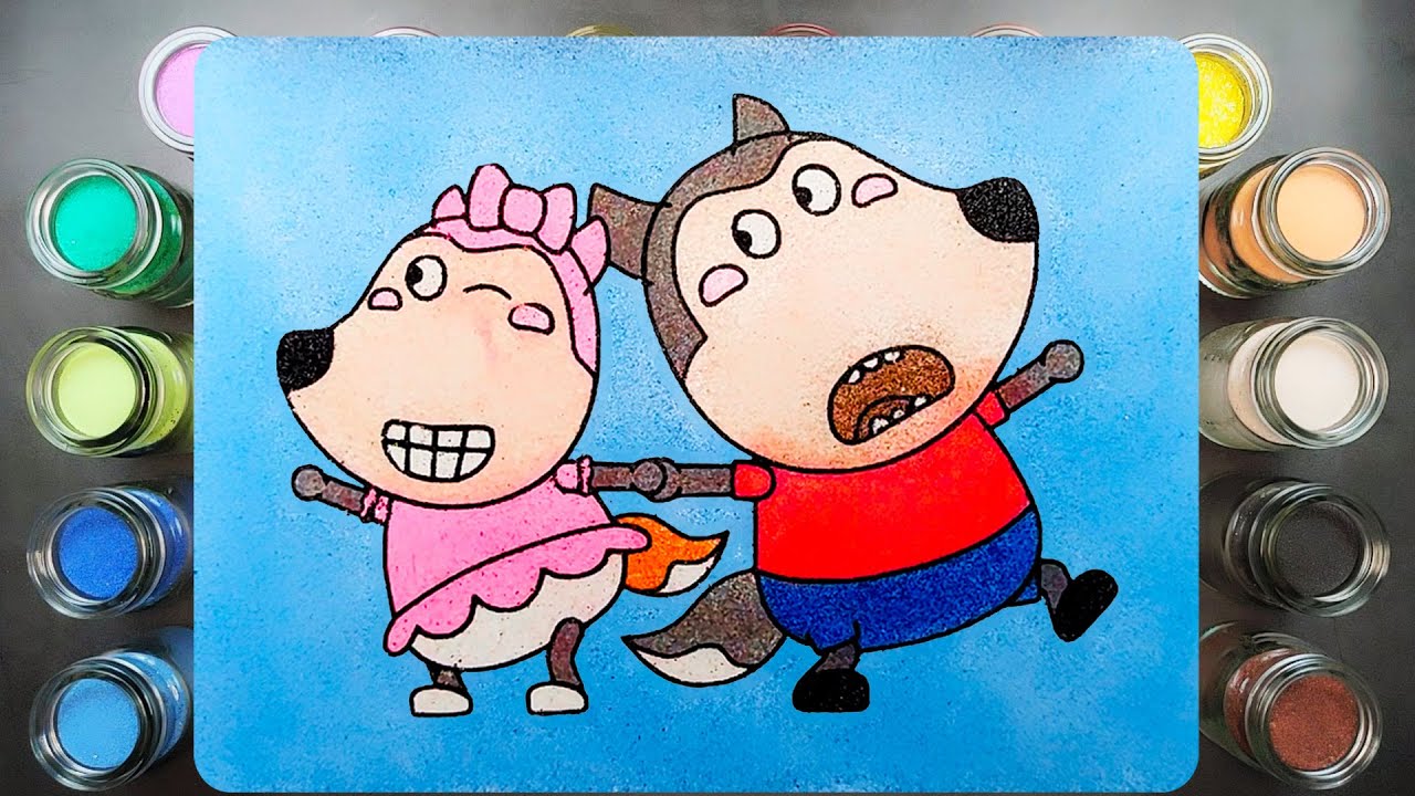 TÔ MÀU TRANH CÁT SÓI WOLFOO VÀ LUCY - COLOR SAND PAINTING WOLFOO AND ...