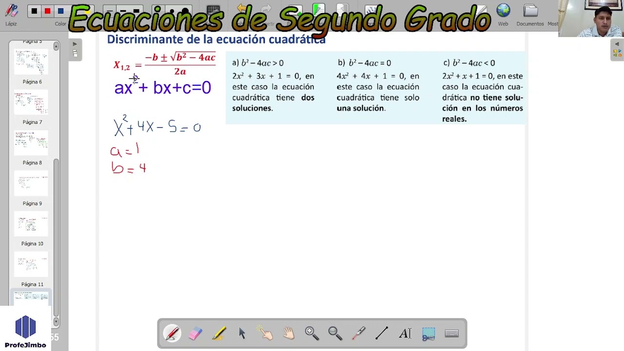 11 CLASE.- DISCRIMINANTE DE LA ECUACION CUADRATICA - YouTube