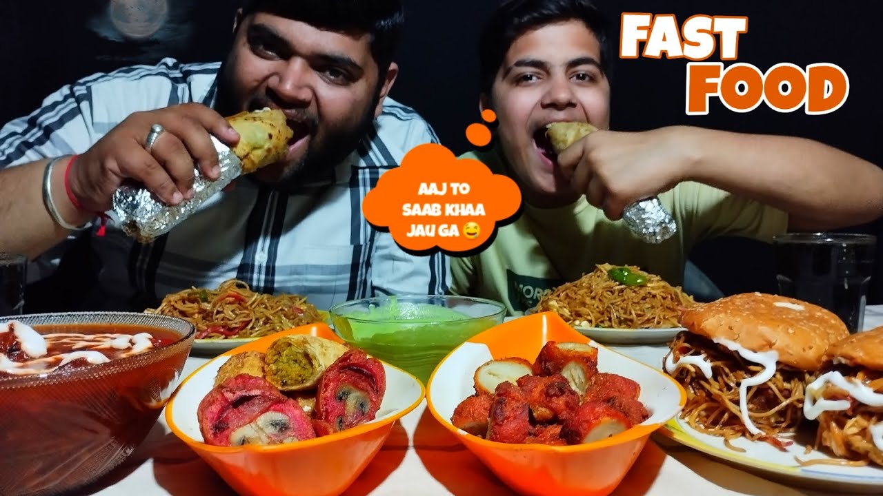 Fast Food-2DoubletikiBurger,fried champ,Gravy manchurian,cheez noodles ...