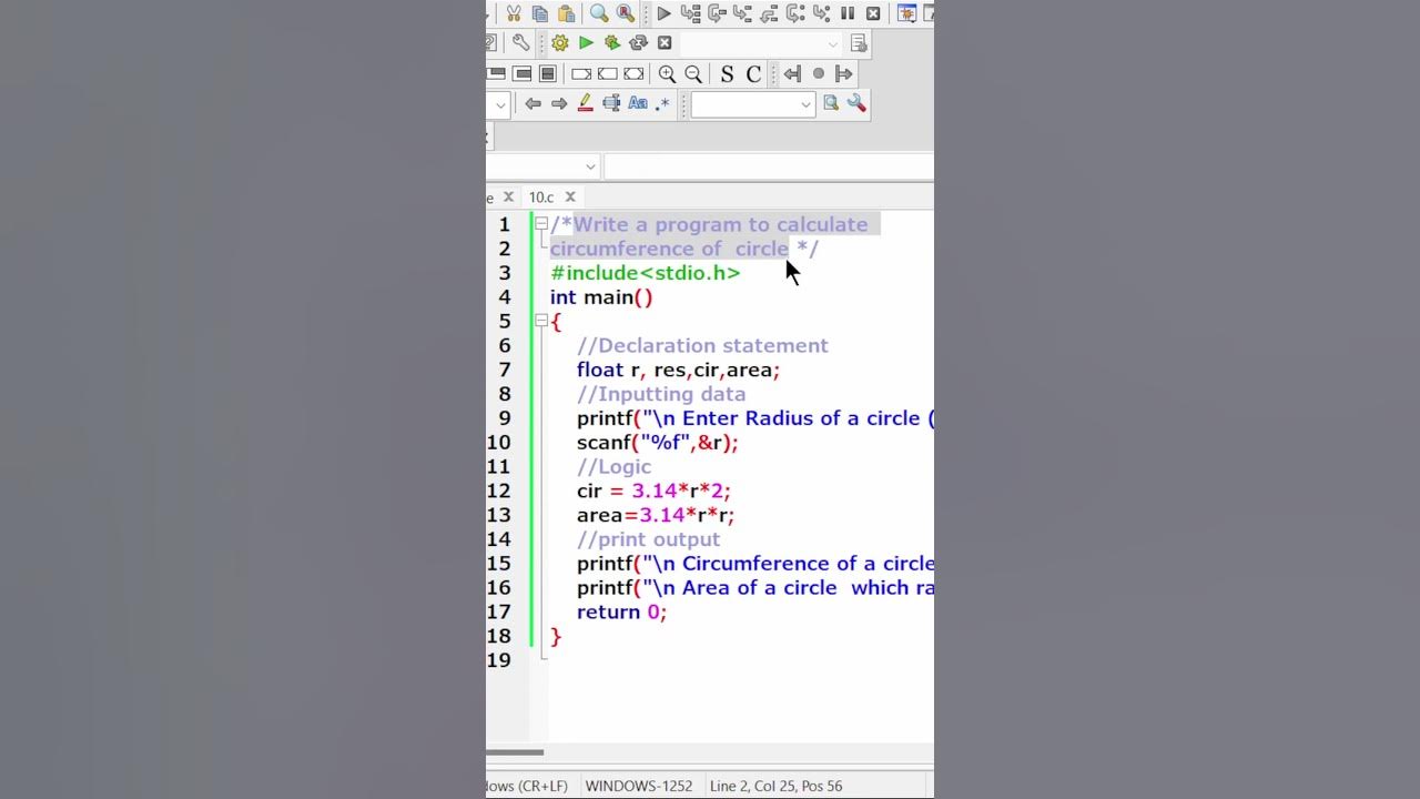 Write a program to calculate circumference of circle - YouTube