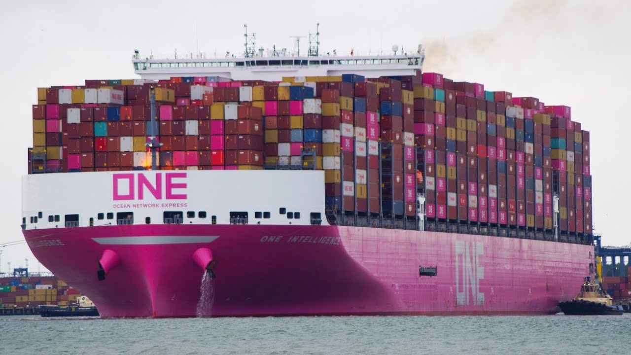 Big,long & pink - ONE INTELLIGENCE departs berth8 at Port of Felixstowe ...