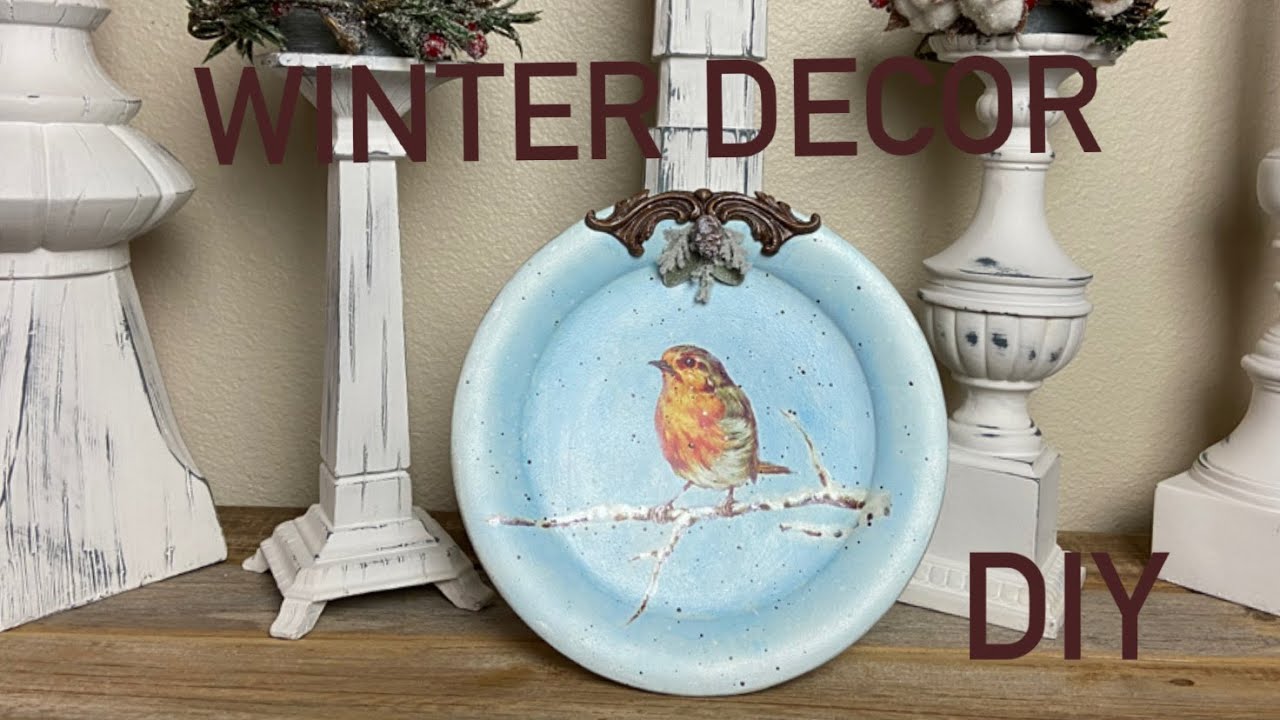DIY Decorative wooden plate for winter decor thrift flip - YouTube
