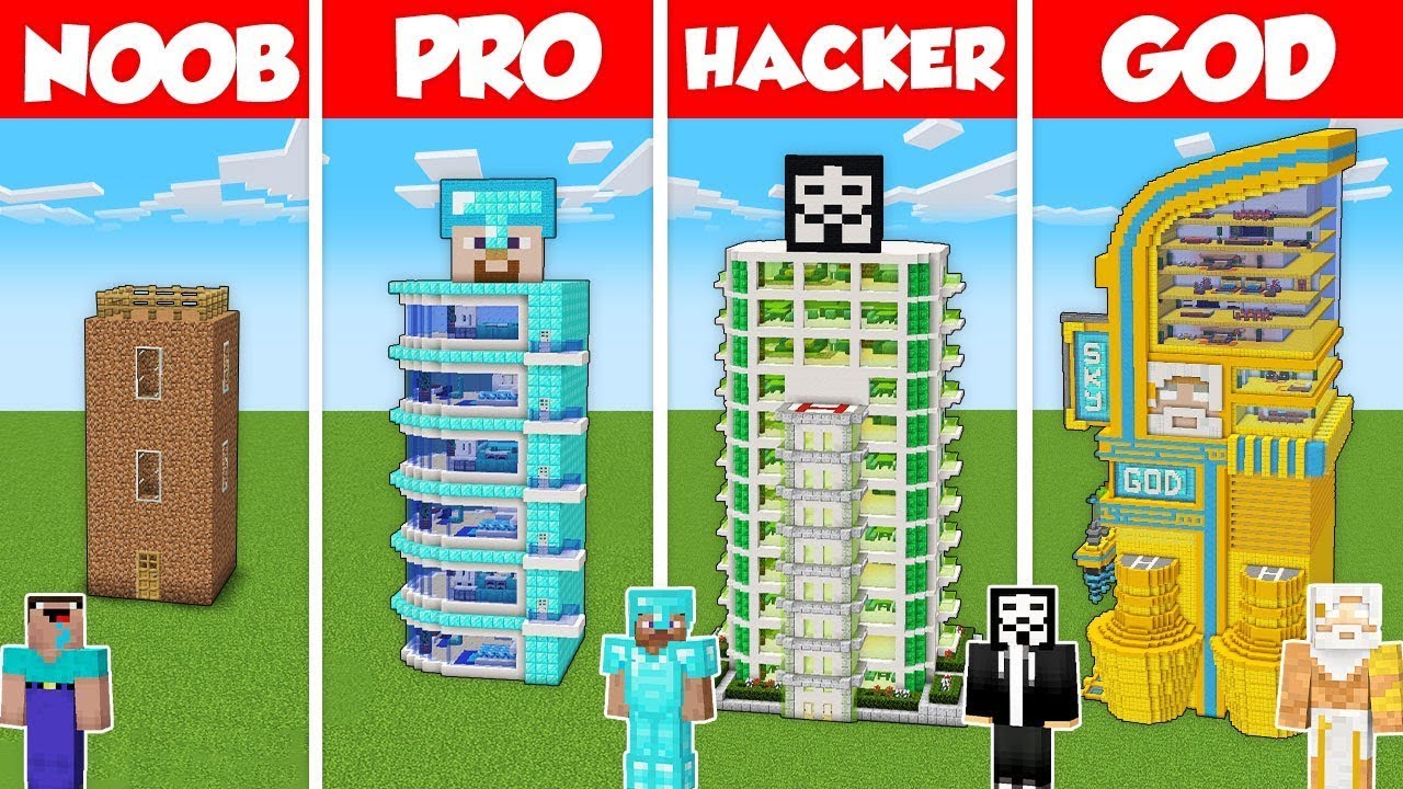 TALLEST SKYSCRAPER BASE BUILD CHALLENGE - Minecraft Battle: NOOB vs PRO ...