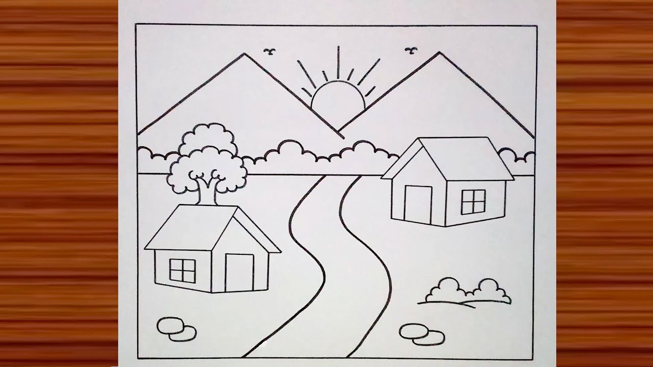 How to Draw a Beautiful Landscape Scenery / Scenery Drawing Easy ...