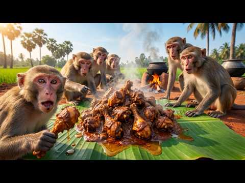 बंदरों ने देसी स्टाइल में बनाया चिकन कोरमा 😲 | Monkeys Cooked Chicken Korma Desi Style