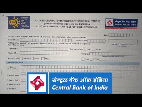 Central Bank Of India New Account Opening Form Fill UP 2026 ? - YouTube
