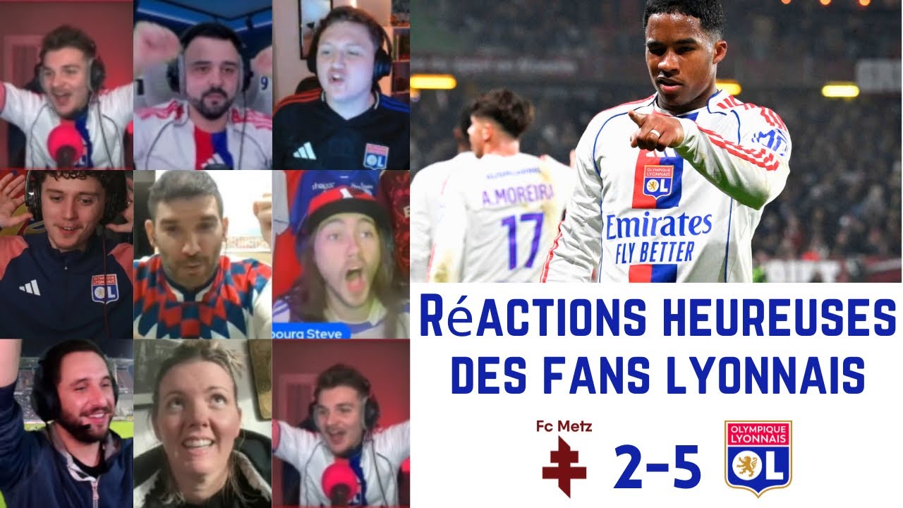 Réactions heureuses des fans lyonnais après METZ 2-5 LYON | Ligue 1 J19 ...