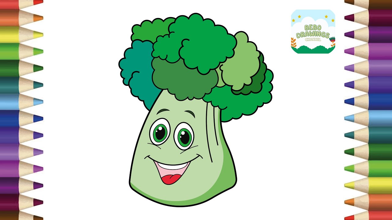 How to Draw Cute Broccoli Simple & Easy Step by Step for Kids ...