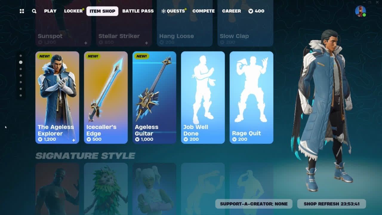 Fortnite New Skin The Ageless Explorer New Pickaxe And New Guitar In ...