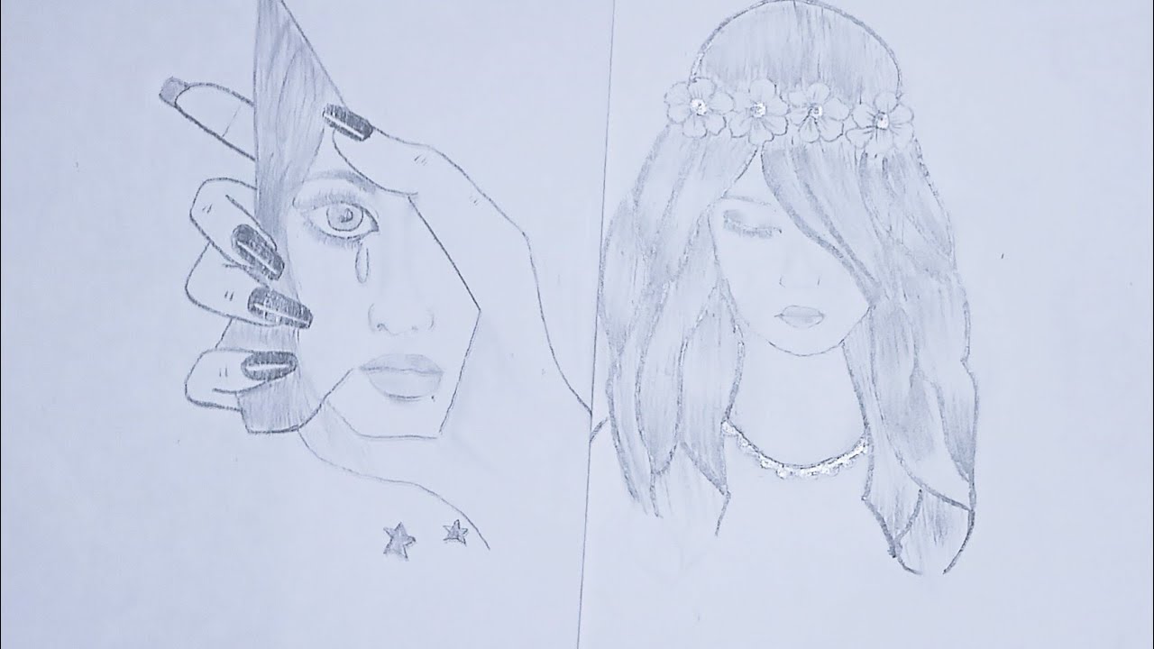 How to draw A sad Girl's face reflected on a Broken Mirror# ...