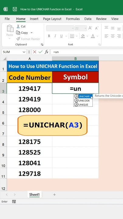How to Use UNICHAR Function in Excel #exceltips #excel #shorts - YouTube