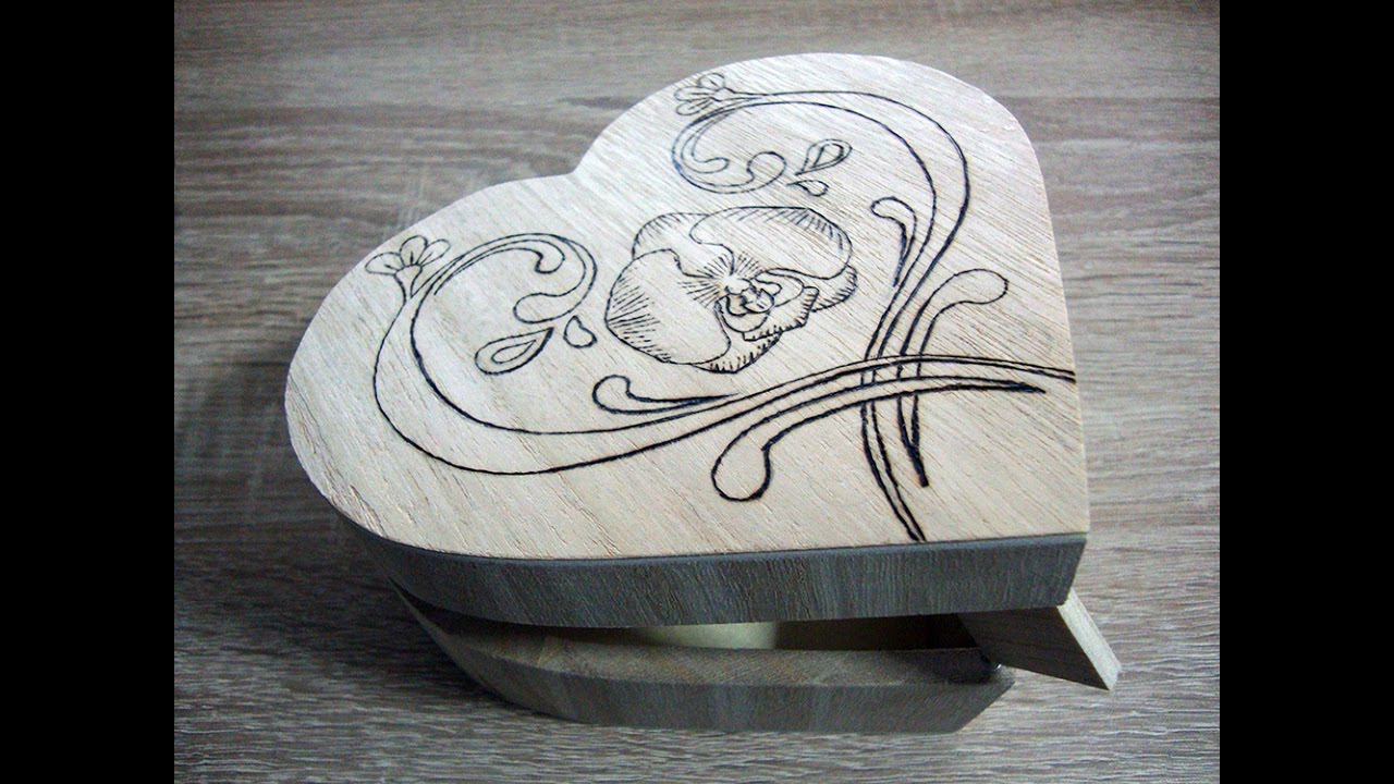 Wood burning (Pyrography) heart jewelry box - YouTube