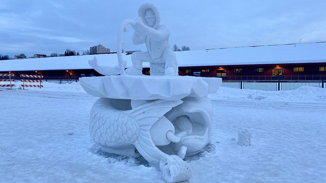 AMAZING SNOW SCULPTURES IN DOWNTOWN ANCHORAGE - YouTube