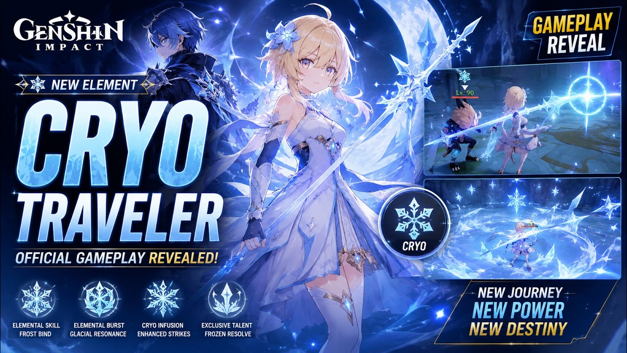 Cryo Traveler Gameplay REVEALED! New Element Skills, Burst & Animations ...