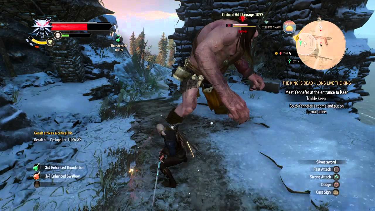 The Witcher 3: Wild Hunt Lvl 20 vs Cyclops Lvl 30 (Deathmarch) - YouTube