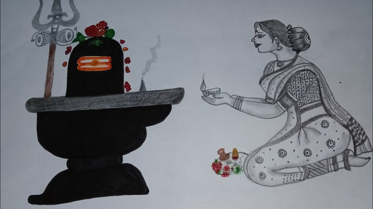 How to draw Shivratri Special pooja 2025. mahadev pooja drawing with ...