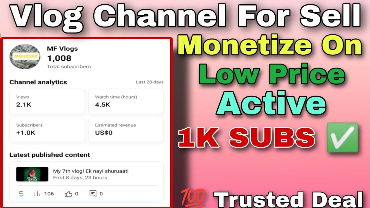 Monetize Vlog YouTube Channel For Sell | Tech channel for sell ...