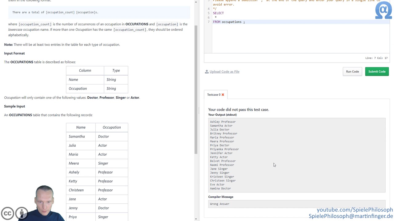 Let's Play von HackerRank - Folge II - SQL: Advanced Select Challenges. - YouTube