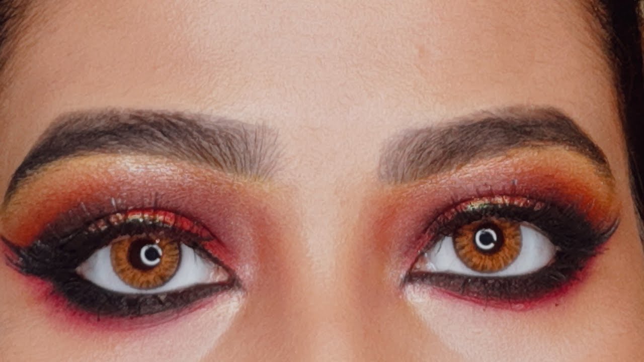Red black shadow combination eye makeup - YouTube