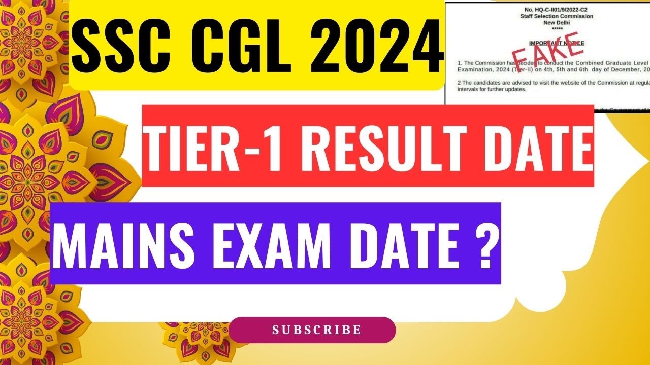 SSC CGL 2024 | TIER-1 RESULT DATE| MAINS EXAM DATE #ssc #ssccgl # ...