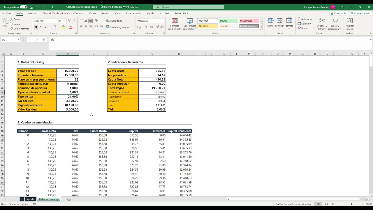 Simulador de leasing en Excel - YouTube