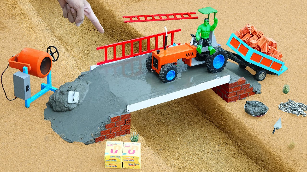 DIY Mini Truck Builds Brick & Metal Railing Bridge | Fun Construction ...
