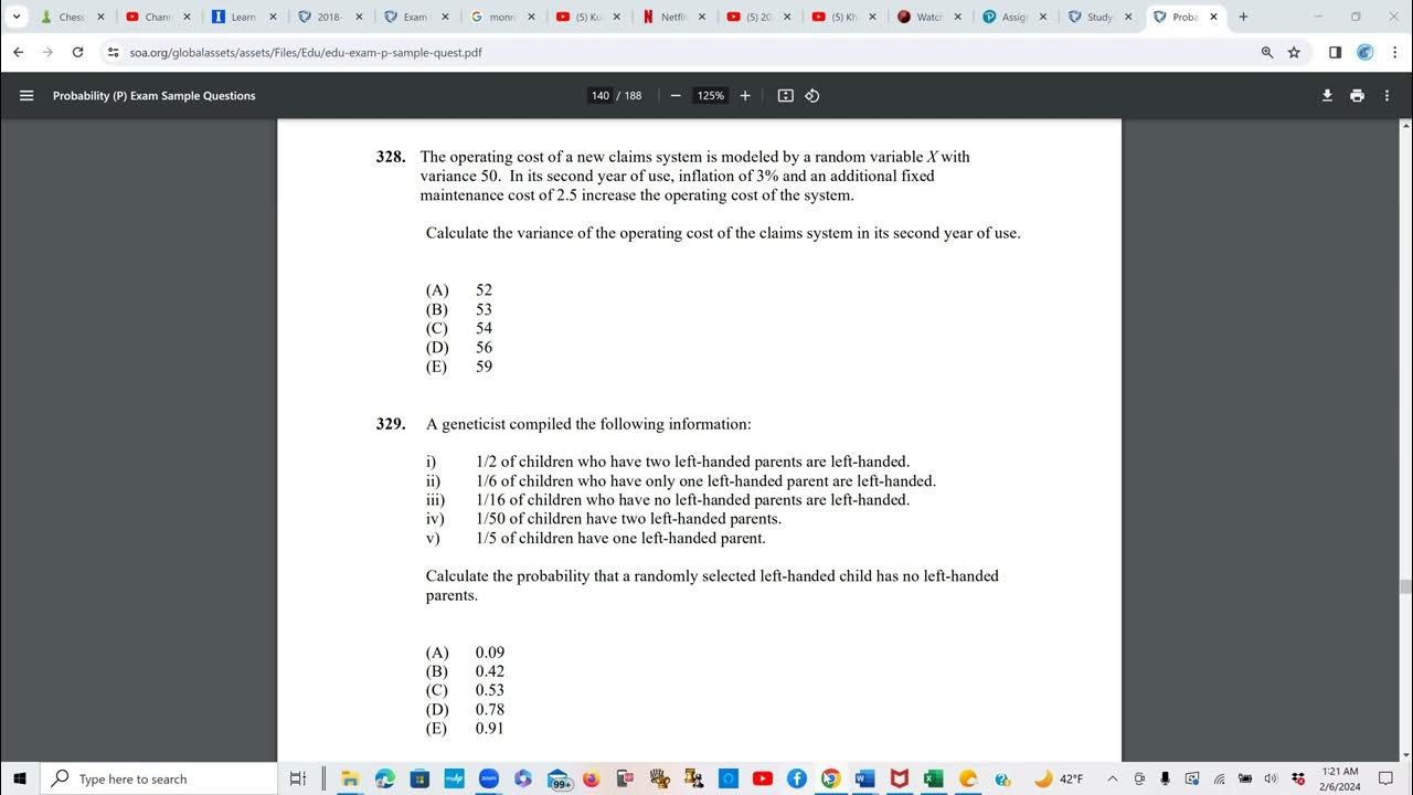 Actuarial SOA Exam P Sample Question 328 Solution - YouTube